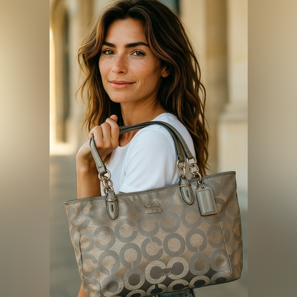 Coach | Bags | Coach Silver Tote Bag With Signature Style | Poshmark